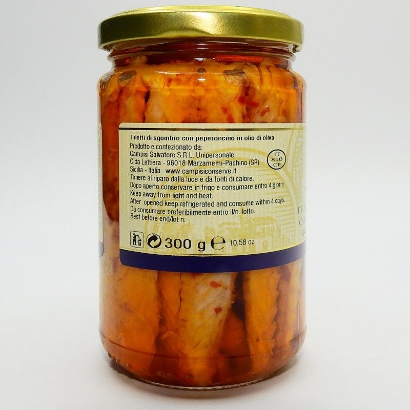 filetti di sgombro con peperoncino in olio di oliva g 300 Campisi Cons